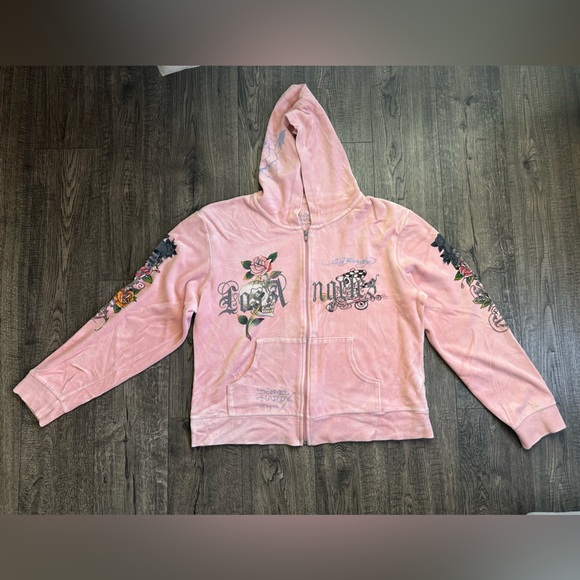 Ed Hardy | Sweaters | Vintage Y2k Ed Hardy Dusty Pink Velour Sweater ...